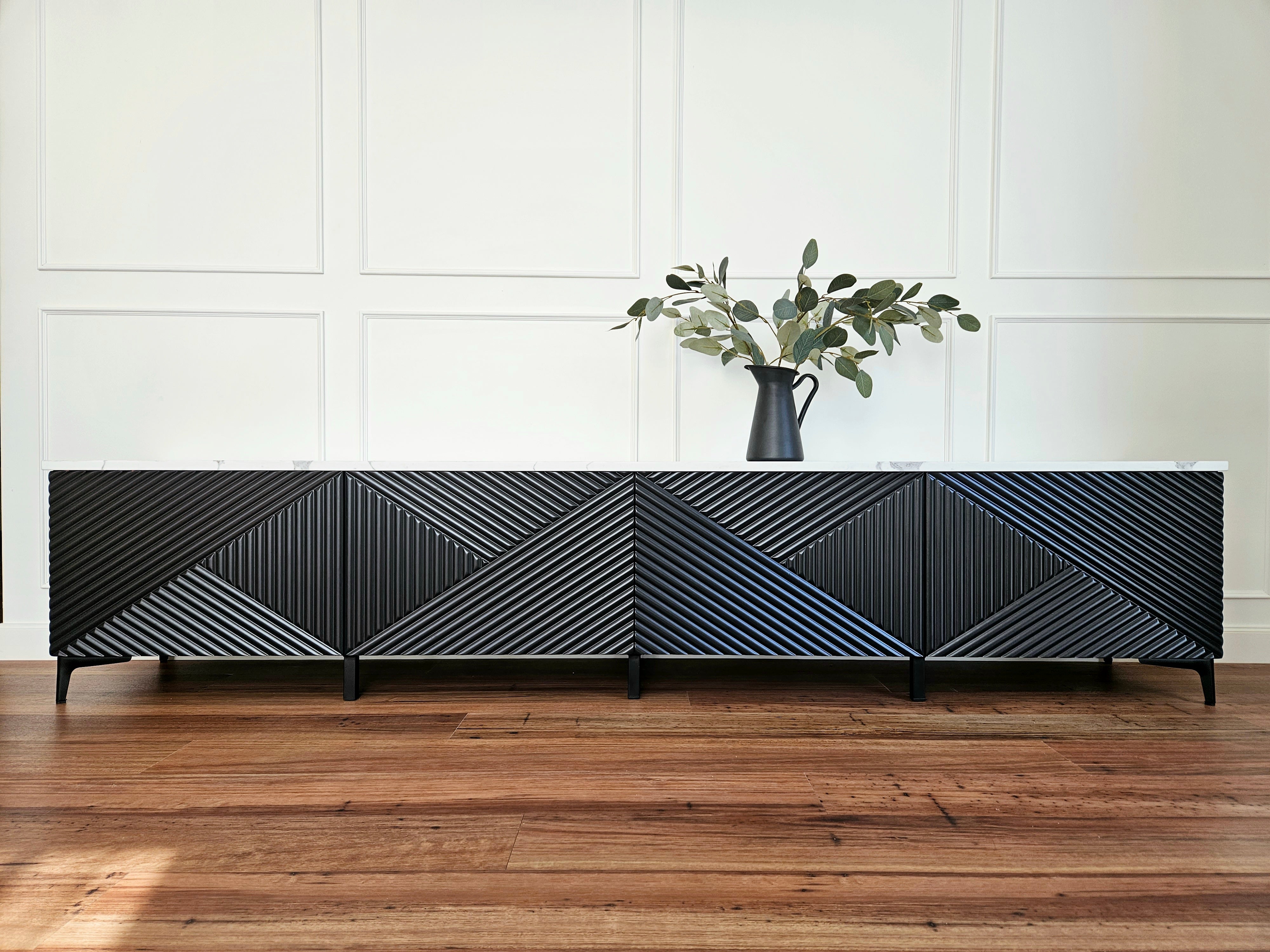 Black TV unit with Stone Top – Catwalk Furniture