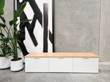 White Fluted TV unit with solid timber Top – Catwalk Furniture